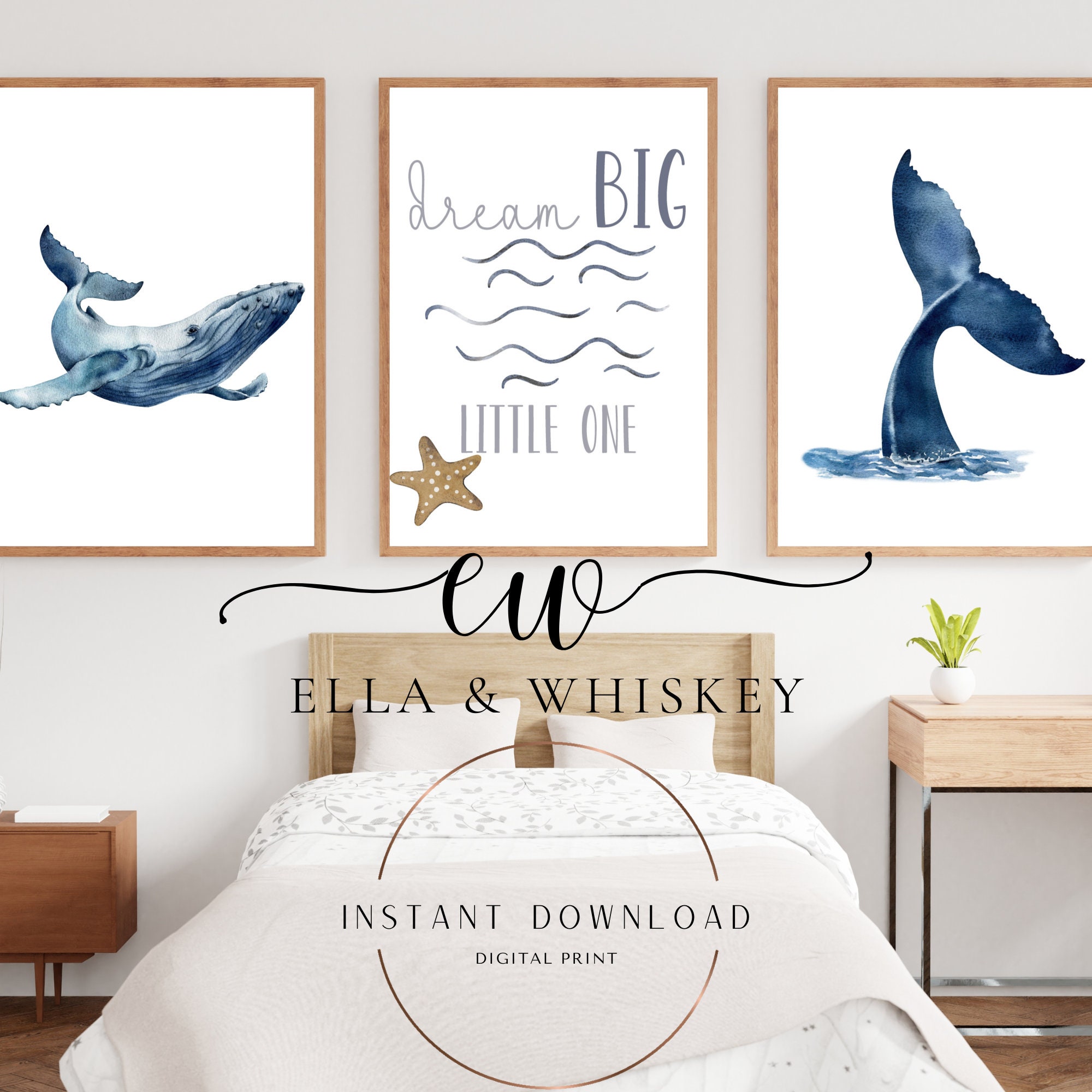 Nautical Nursery, Whale Print Set, Humpback Whale & Tale Designs With ...