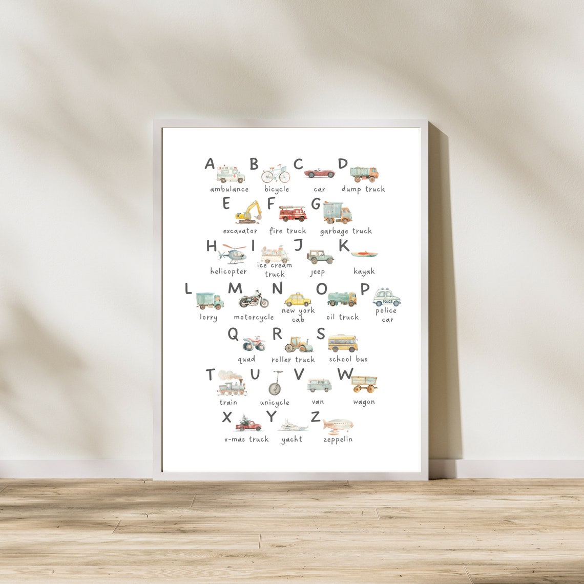 Printable Vehicle ABC Poster: Personalized Transportation Alphabet ...
