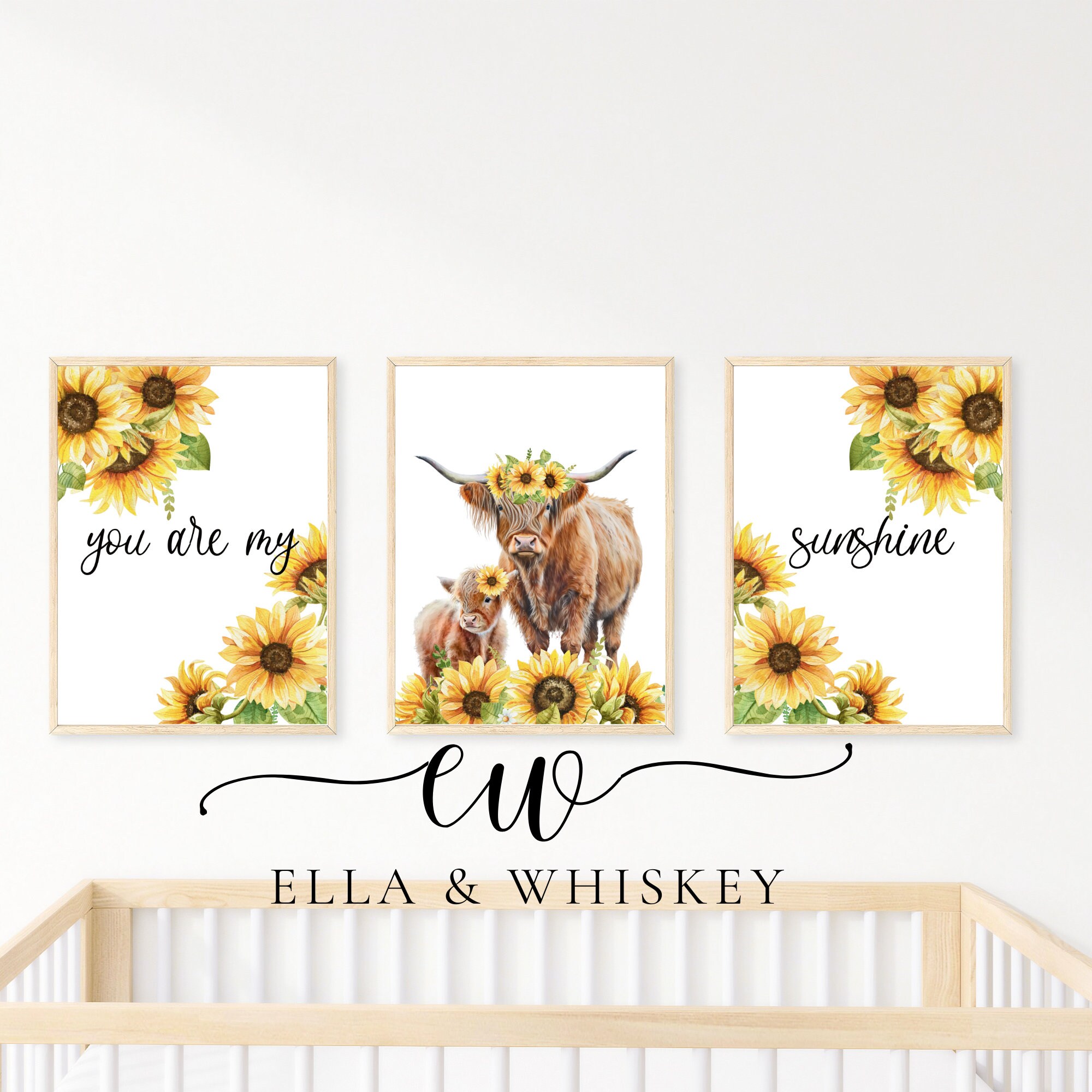Rustic Nursery Highland Cow and Sunflower Prints Set of 3 you Are My ...