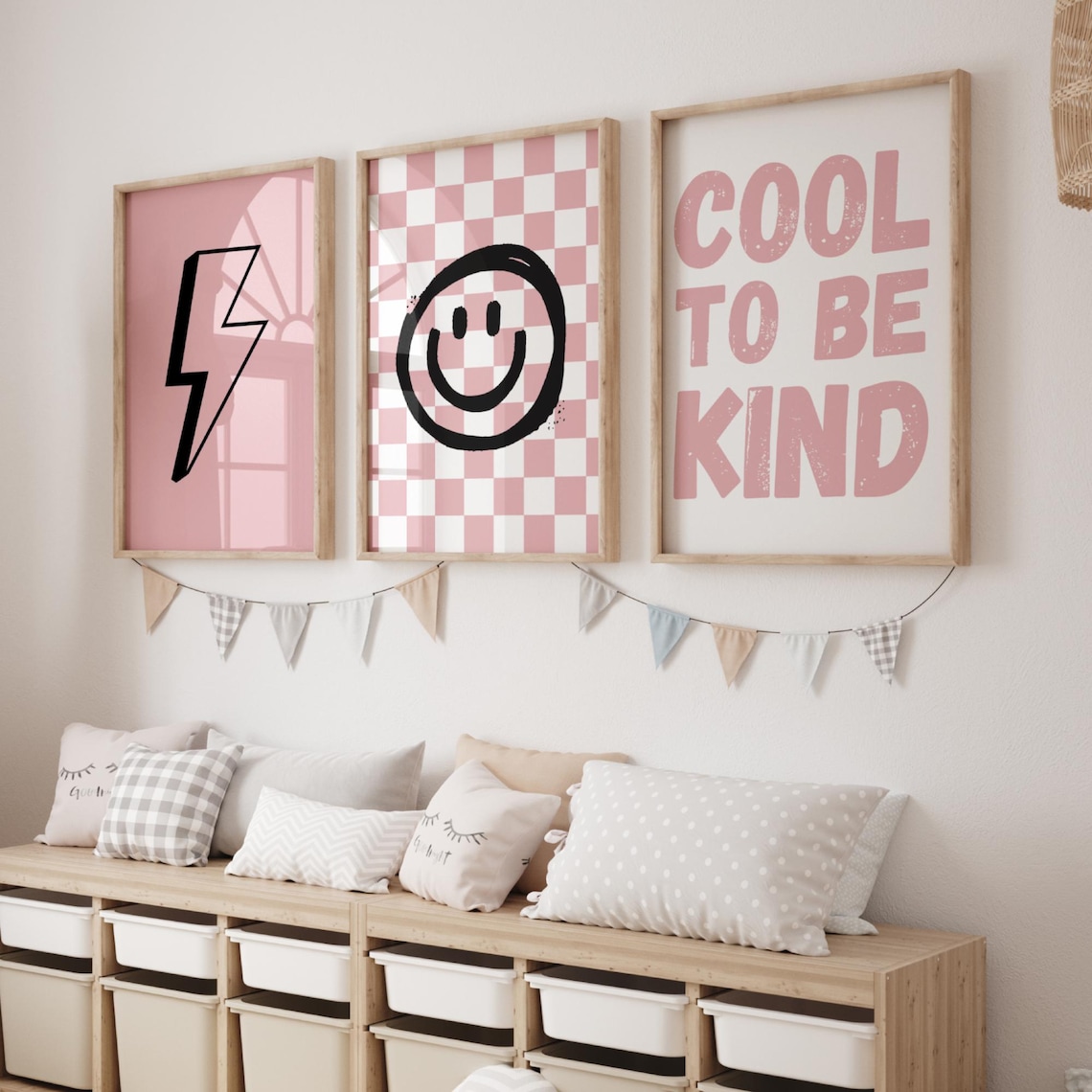 Cool to Be Kind Checkered Print, Modern Nursery Wall Art, Pink Playroom ...