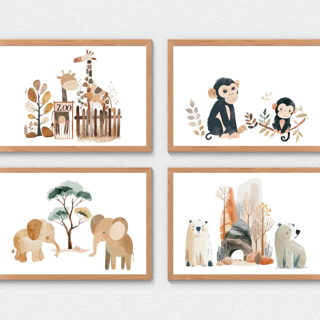 Safari Animal Nursery Prints: Jungle Theme Wall Art (set of 4) (digital ...