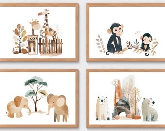 Safari Animal Nursery Prints: Jungle Theme Wall Art (set of 4) (digital ...