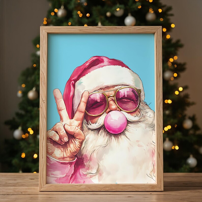 Groovy Pink Santa Print: Retro Christmas Wall Art (digital Download) - Etsy