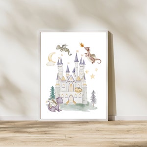 Fairytale Baby Dragon Prints, Castle & Mythical Creatures Nursery Wall ...
