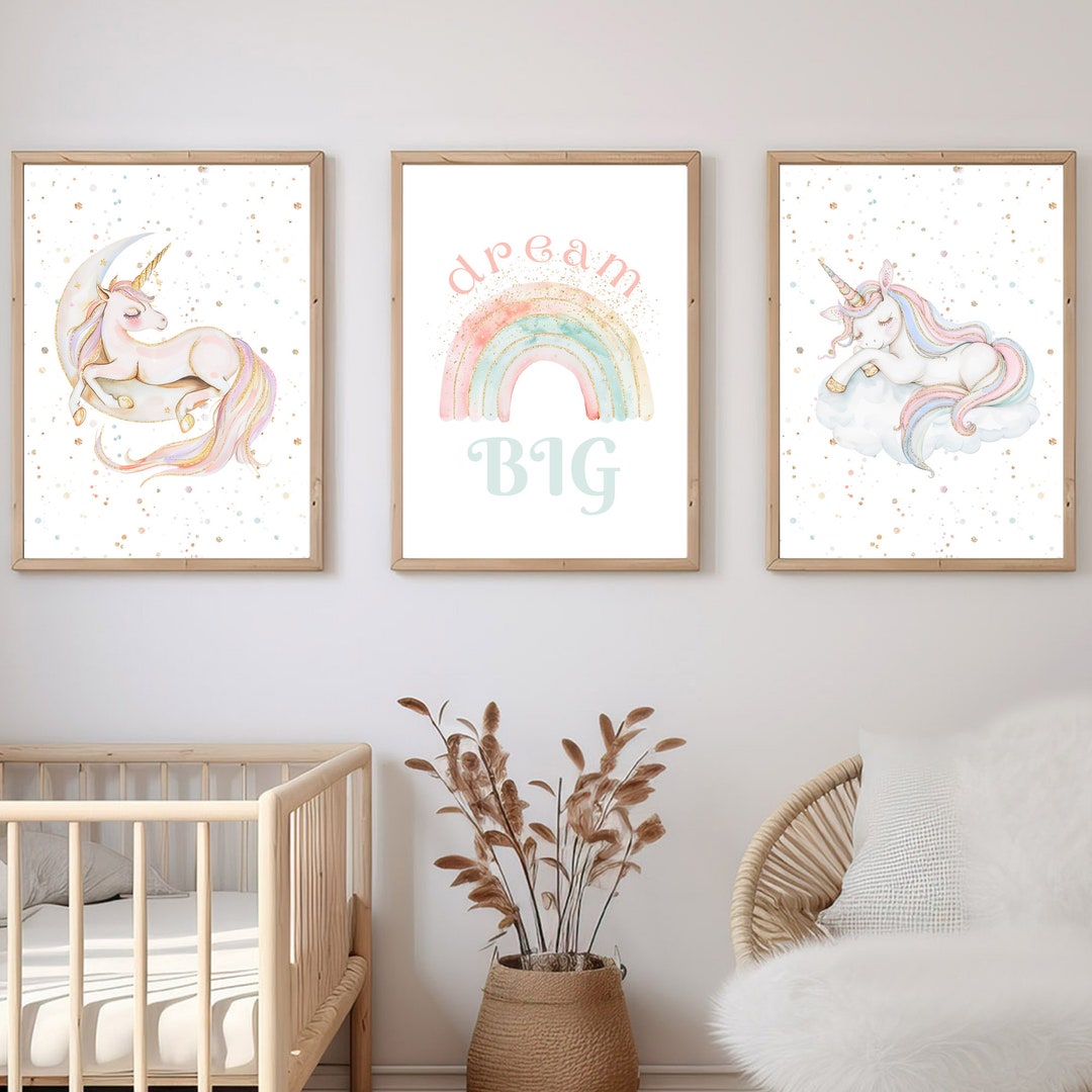 Unicorn Nursery Wall Art Printable - Pastel Rainbow Decor for Girl's ...