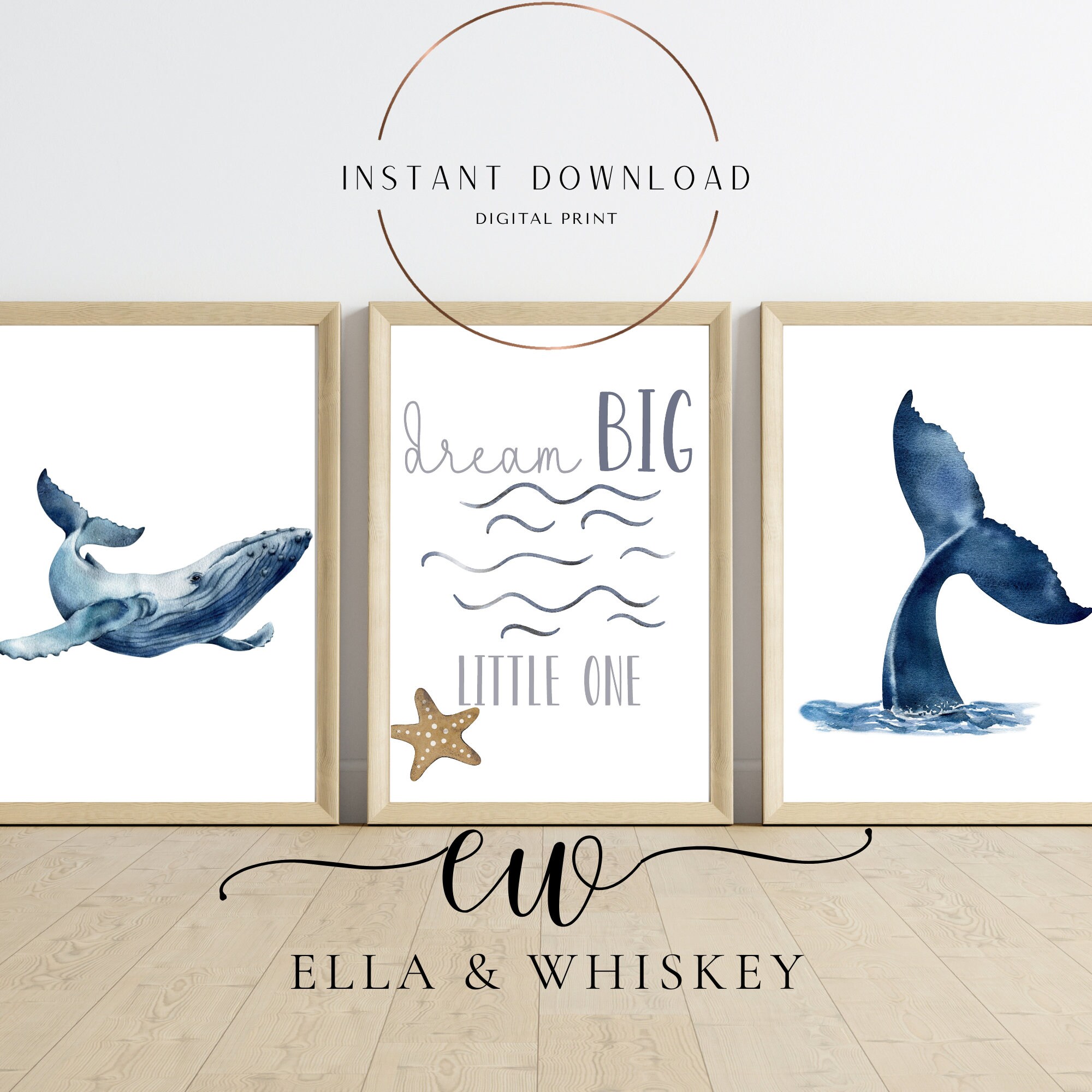 Nautical Nursery, Whale Print Set, Humpback Whale & Tale Designs With ...