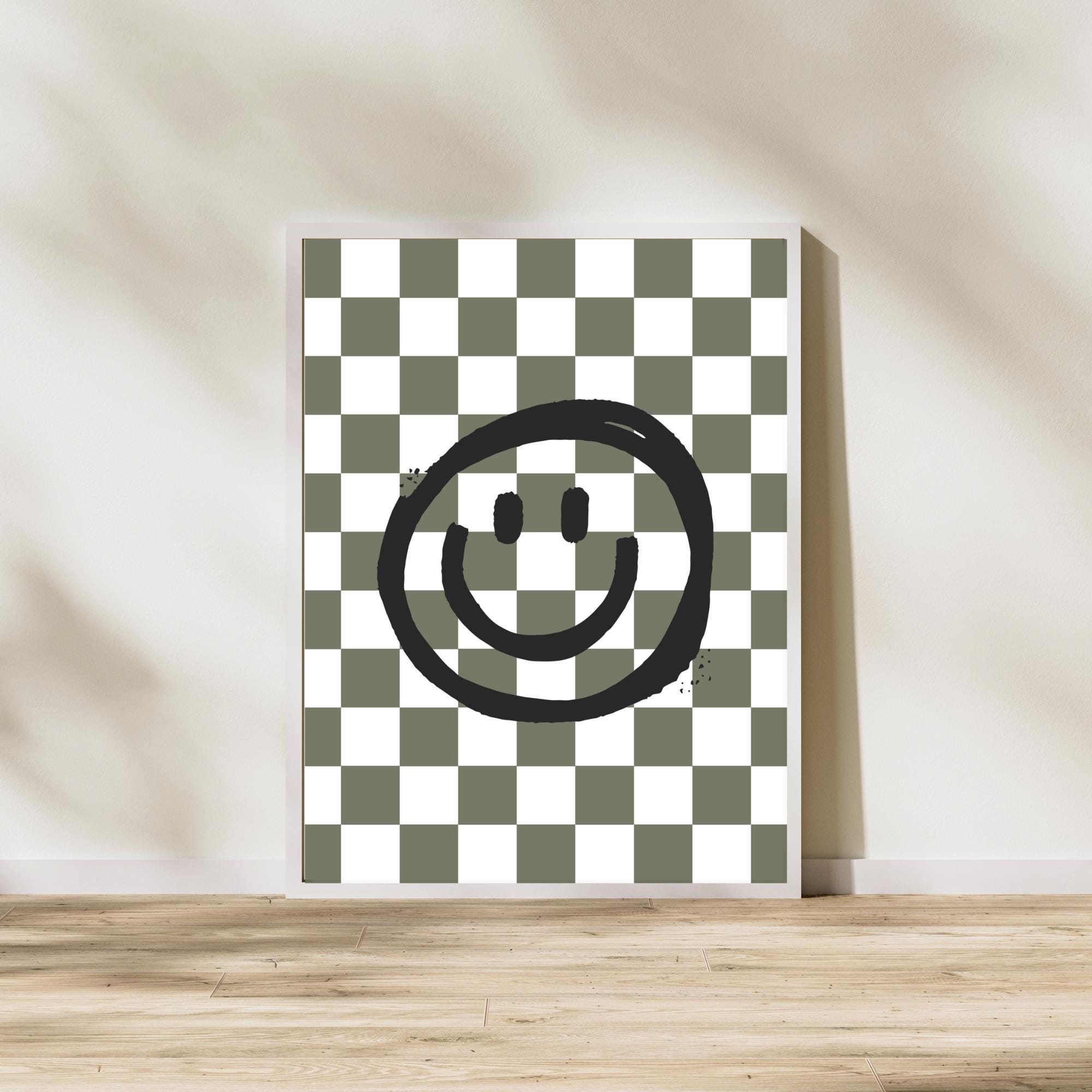 Checkered Smiley Face Print: Green Nursery Wall Art - Etsy
