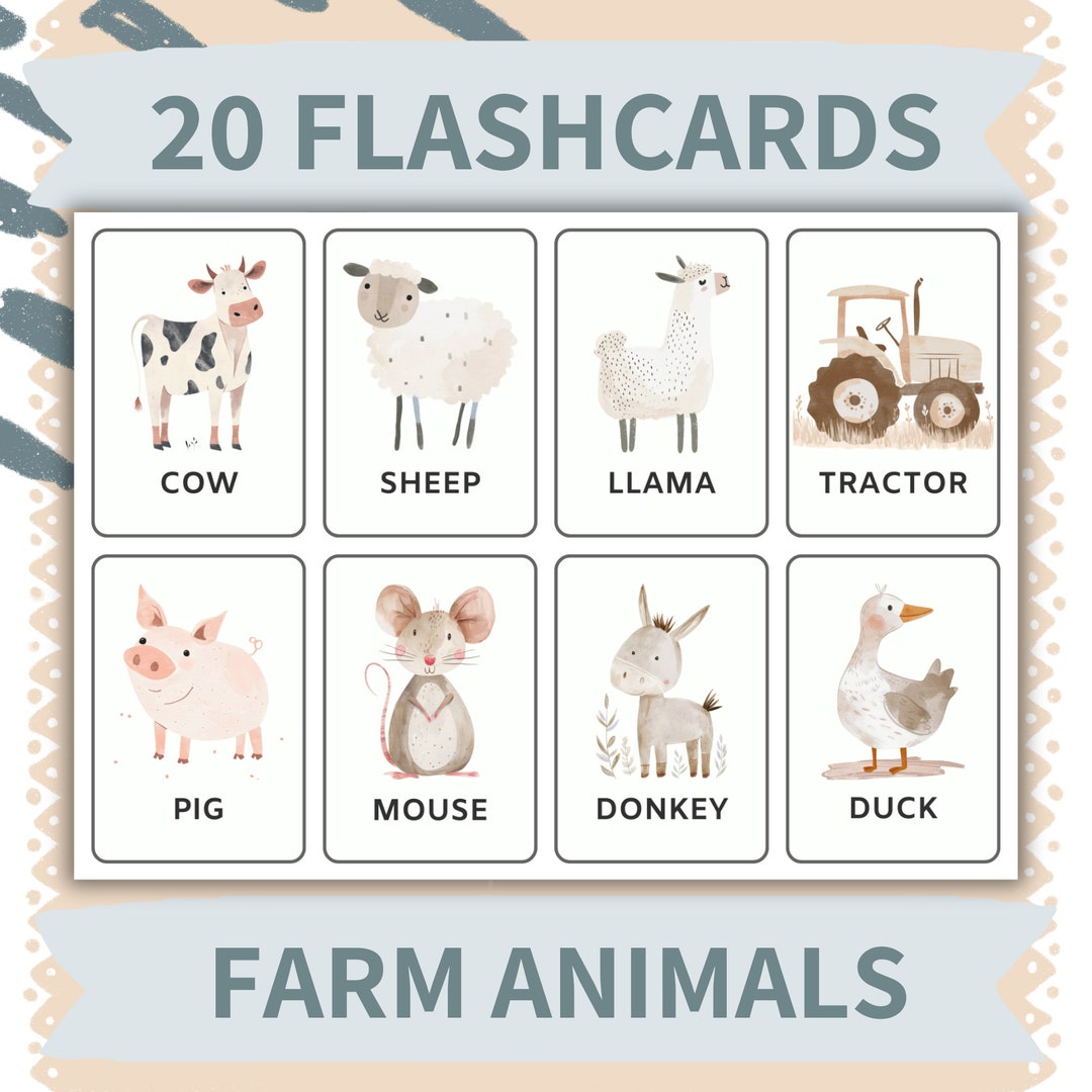 Animal Flashcards Set - 20 Preschool Vocabulary Cards for Reading ...