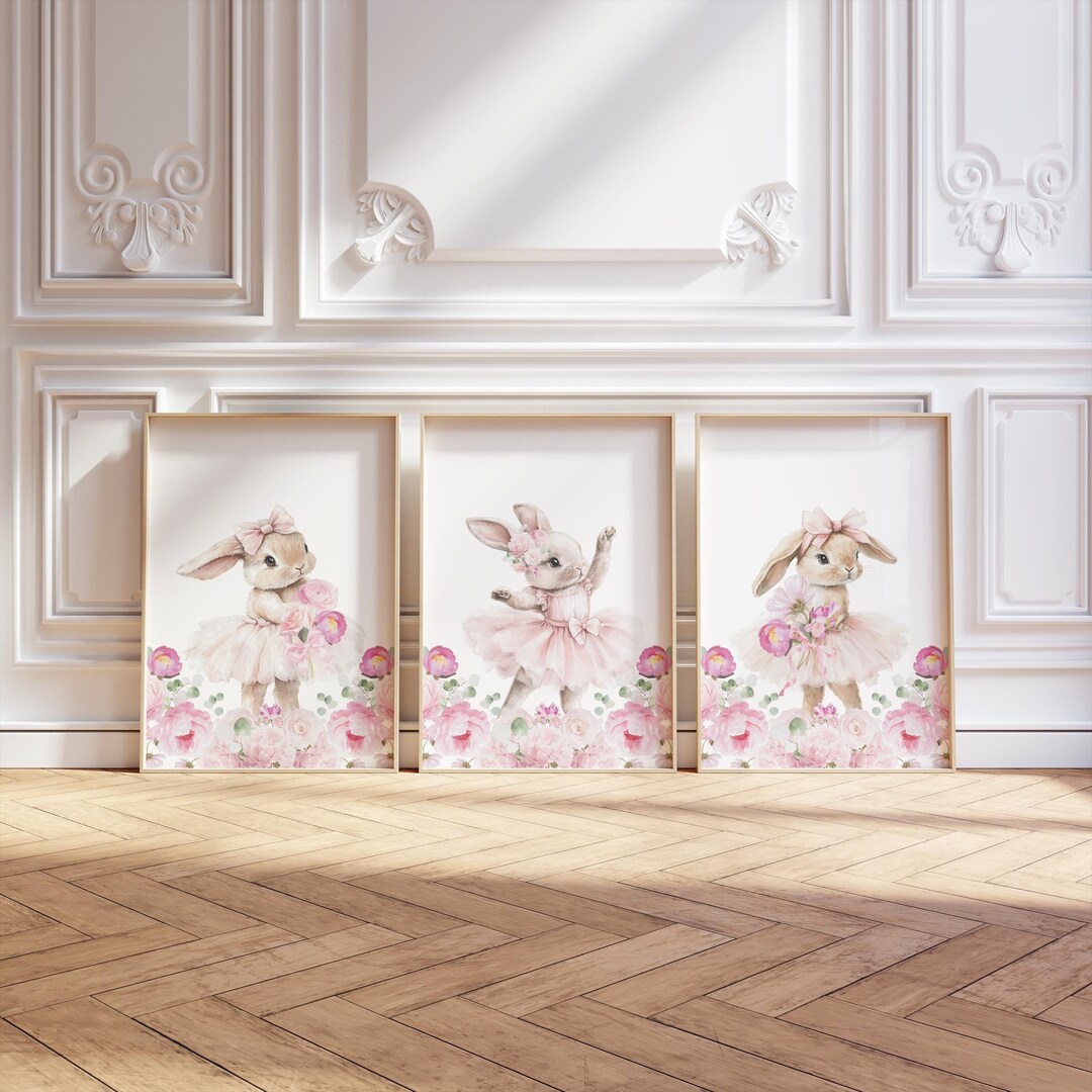 Bunny Ballet Nursery Art | Cute Bunny Decor for Woodland Baby Room ...