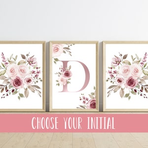 Blush Pink Floral Personalized Initial Wall Art - Charming Nursery ...