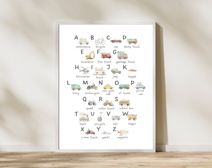 Transportation Alphabet Poster, Printable Vehicle ABC Print ...