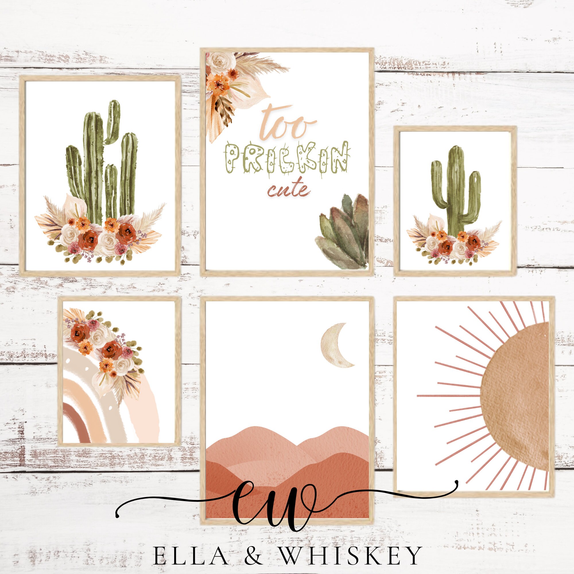 Boho Cactus Prints Set of 6 Southwestern Nursery Decor Blush Pink Kids ...