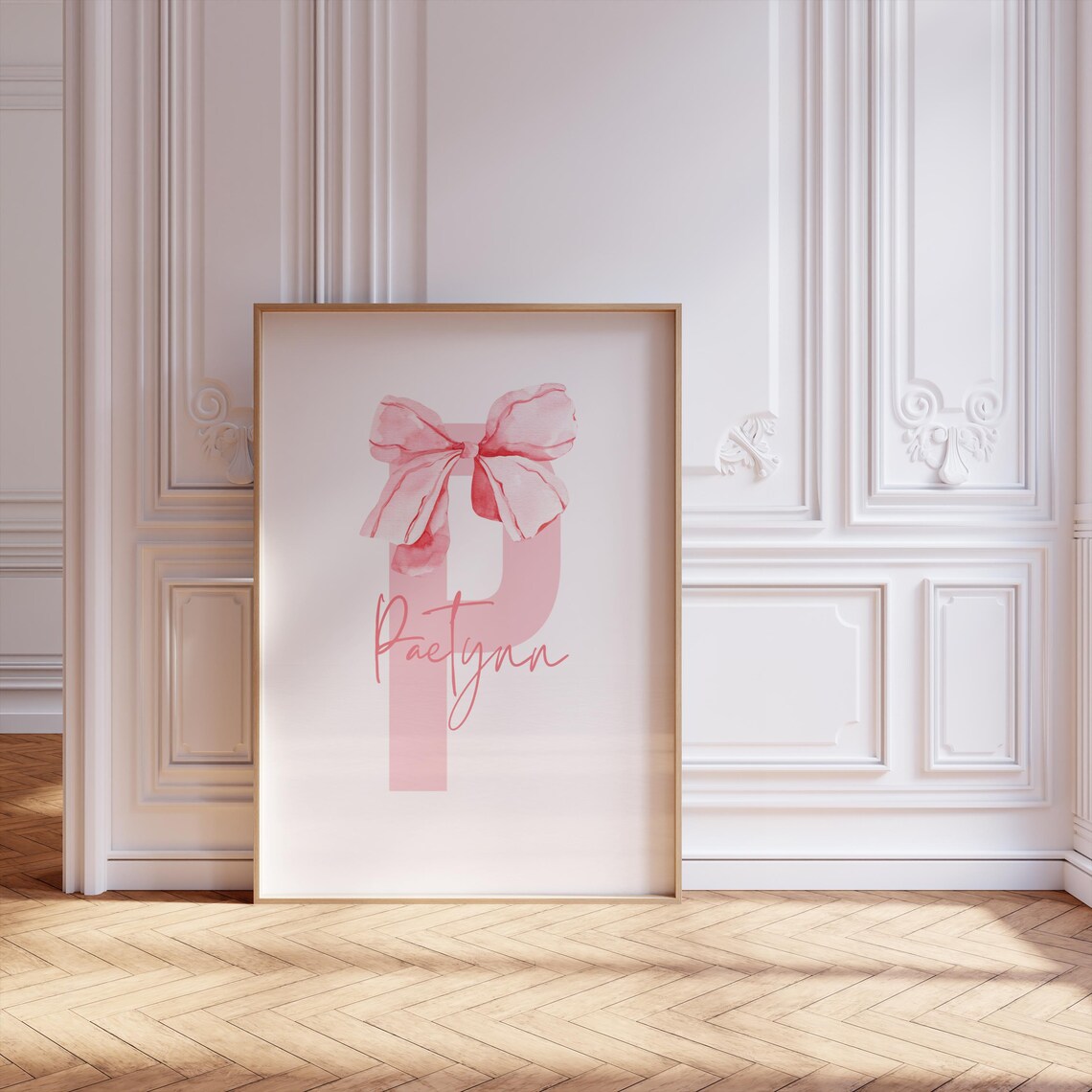 Pink Bow Nursery Print: Personalized Girl Name Wall Art (digital ...