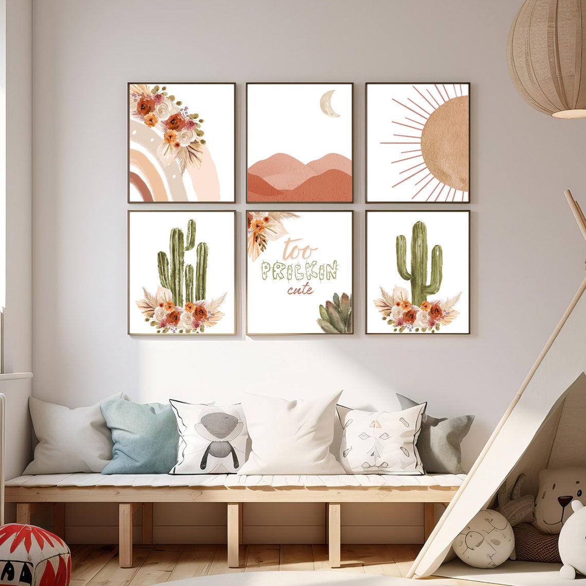 Boho Cactus Prints Set of 6 Southwestern Nursery Decor Blush Pink Kids ...
