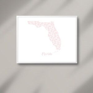 Floral State Art Print for College Dorm, Pink Toile Floral Print ...