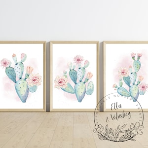 Flowering Cactus Wall Art, Southwestern Nursery Decor, Succulent Art ...