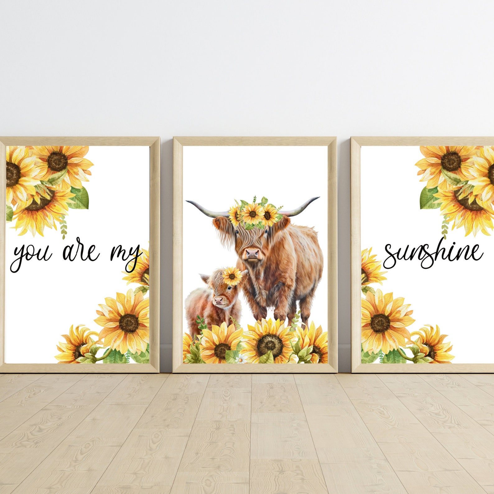 Rustic Nursery Highland Cow and Sunflower Prints Set of 3 you Are My ...
