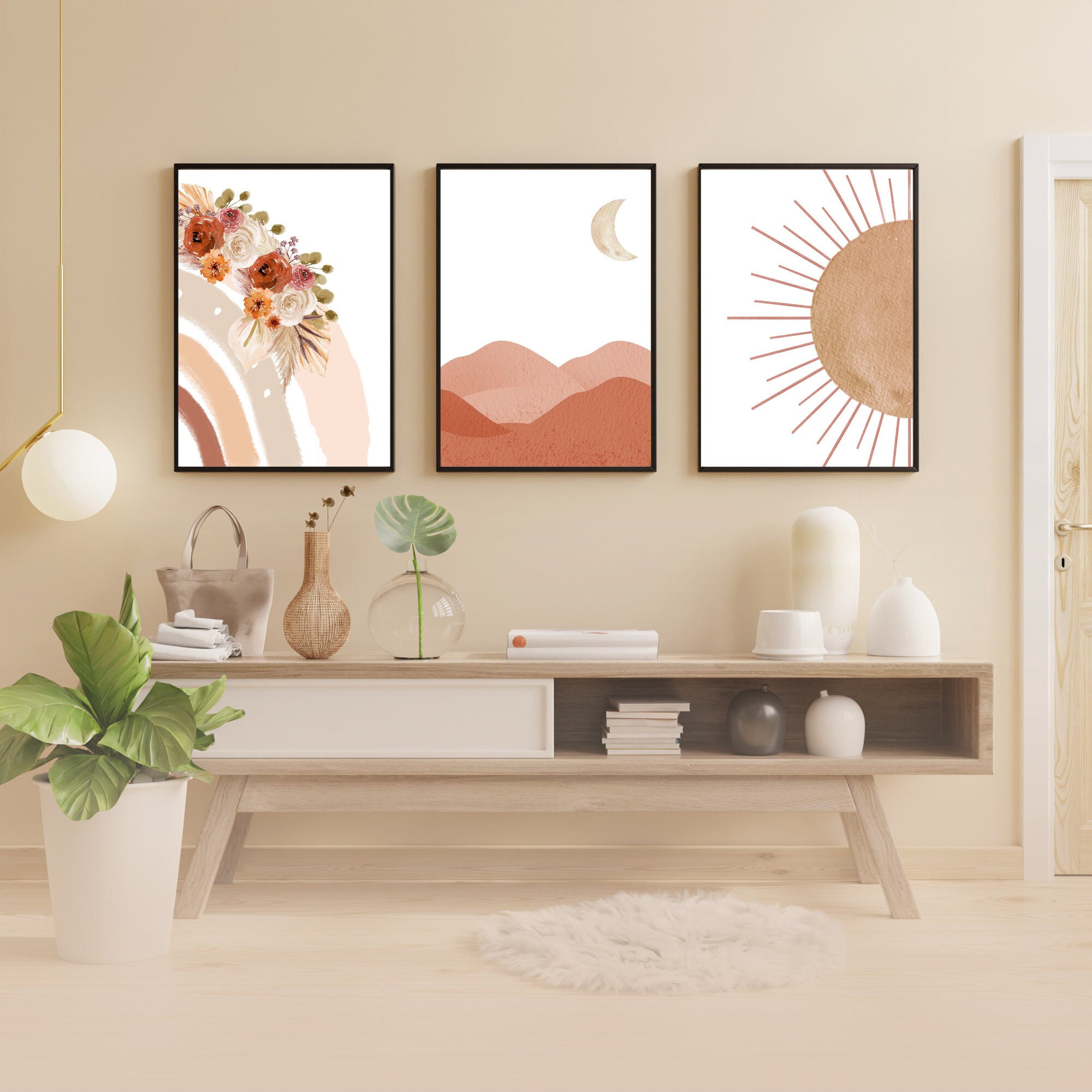 Boho Cactus Prints Set of 6 Southwestern Nursery Decor Blush Pink Kids ...