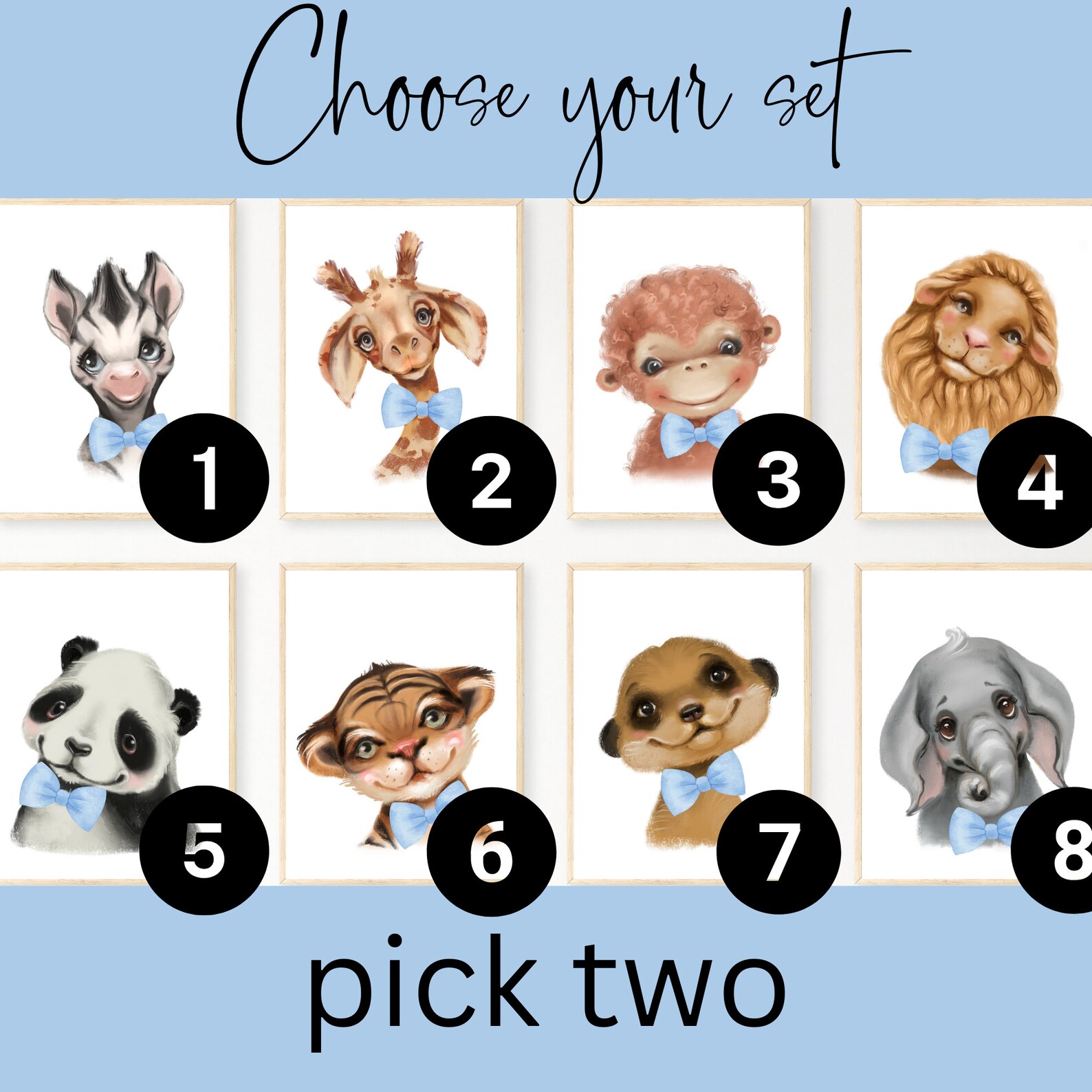 Custom Blue Baby Name Sign & Jungle Animal Prints Personalized Nursery ...