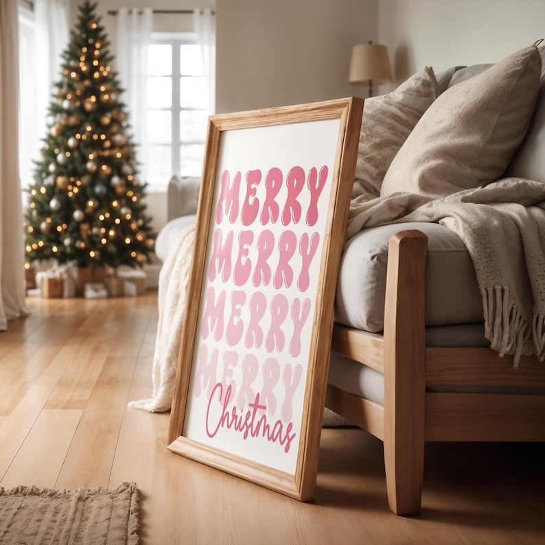 Pink Christmas Wall Art Prints: Preppy Holiday Decor (set of 3 ...