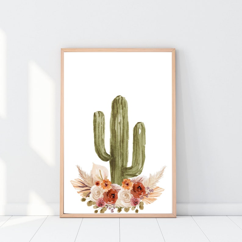 Boho Cactus Print, Printable Boho Wall Art, Cactus Wall Art ...