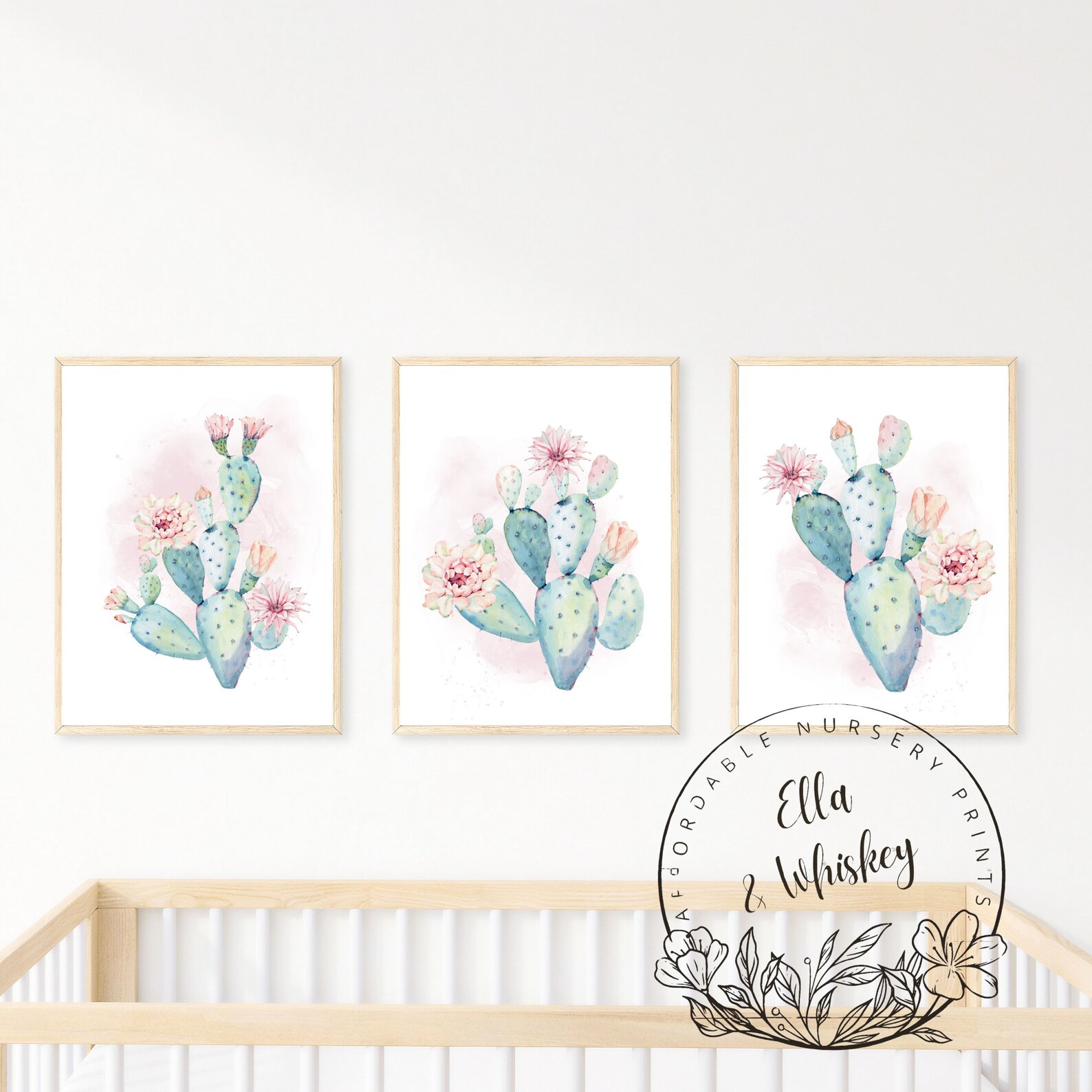 Flowering Cactus Wall Art, Southwestern Nursery Decor, Succulent Art ...