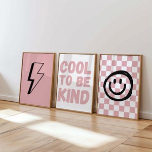 Cool to Be Kind Checkered Print, Modern Nursery Wall Art, Pink Playroom ...