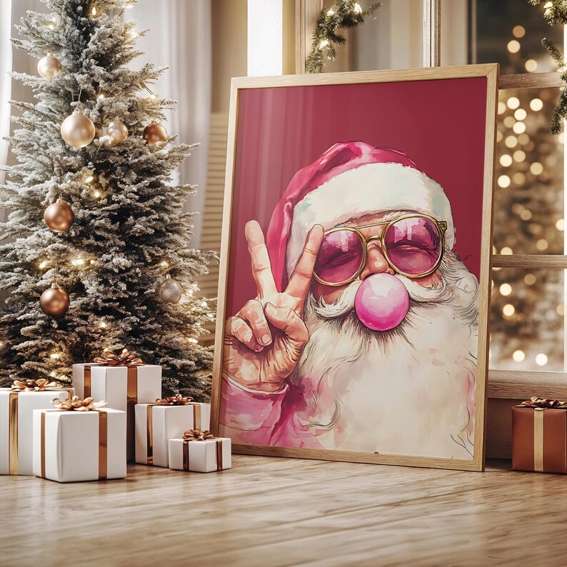 Groovy Pink Santa Print: Retro Christmas Wall Art (digital Download) - Etsy