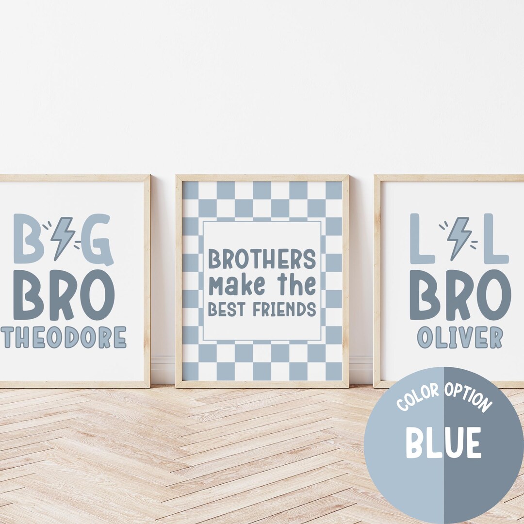 Personalized Brothers Nursery Wall Art Print Set, Neutral Gingham - Etsy