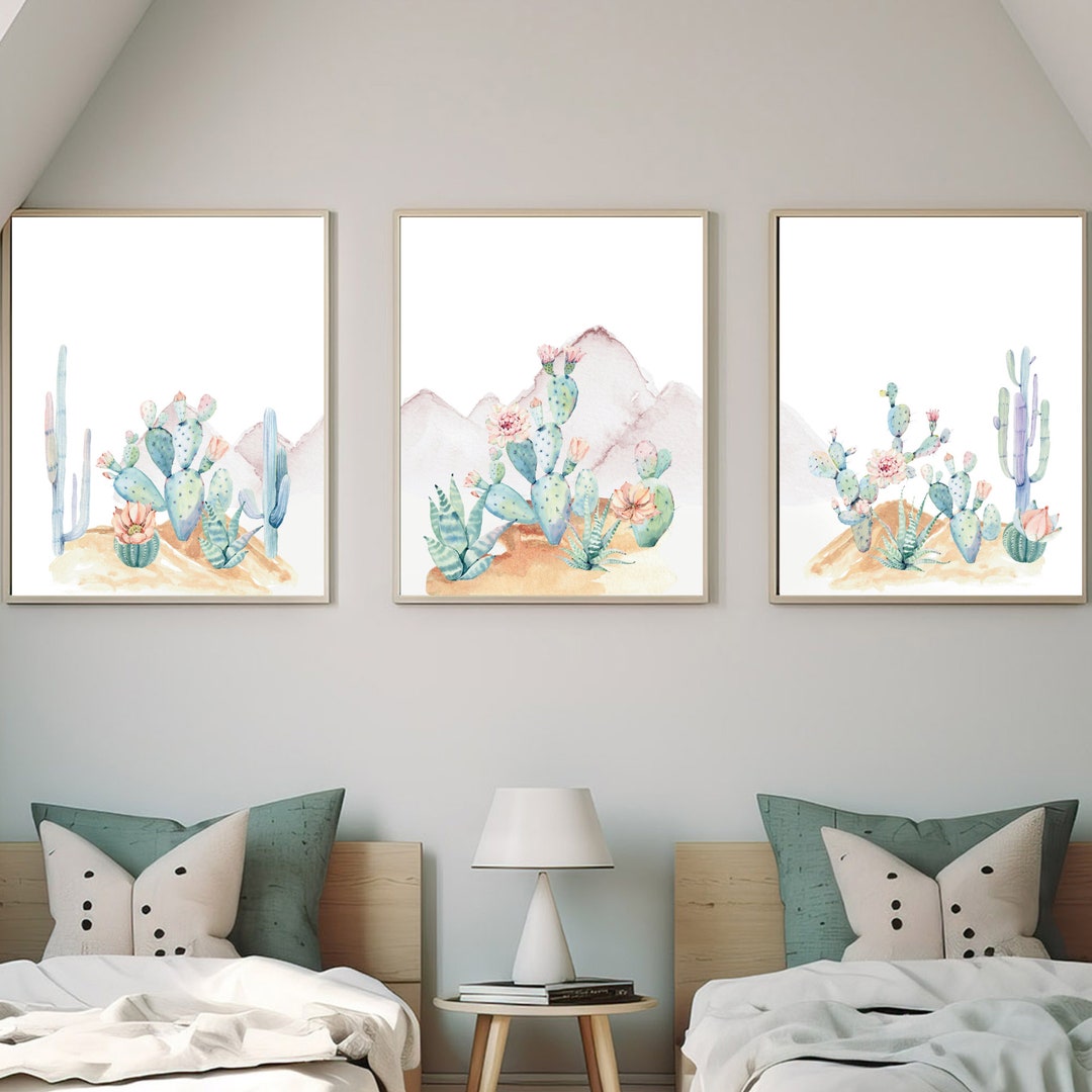 Boho Cactus Print, Printable Cactus Wall Art, Purple Desert Landscape ...