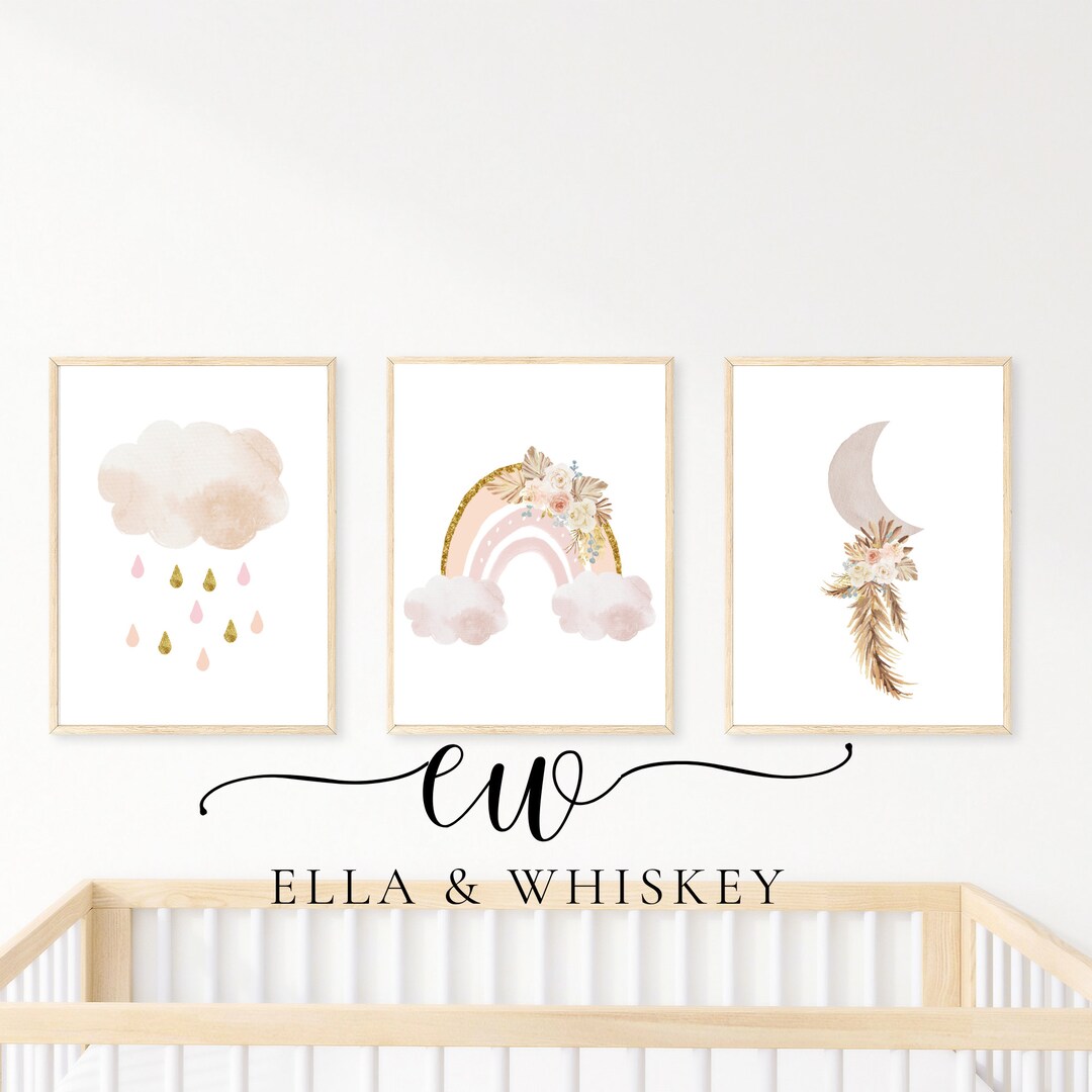 Girl's Boho Nursery Rainbow Prints Charming Digital Wall Art Set, Ideal ...