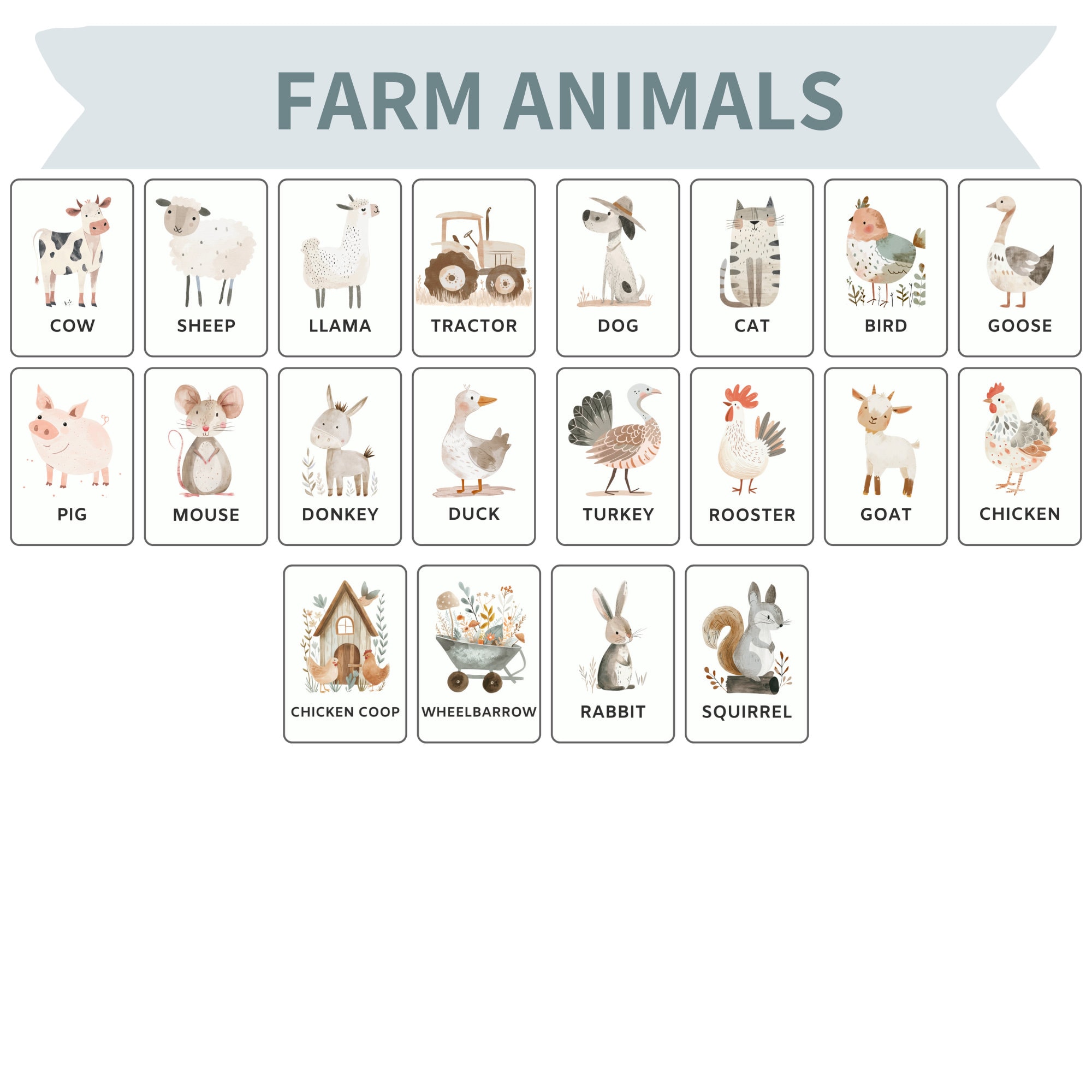 Animal Flashcards Set: 60 Preschool Vocabulary Cards (digital Download ...
