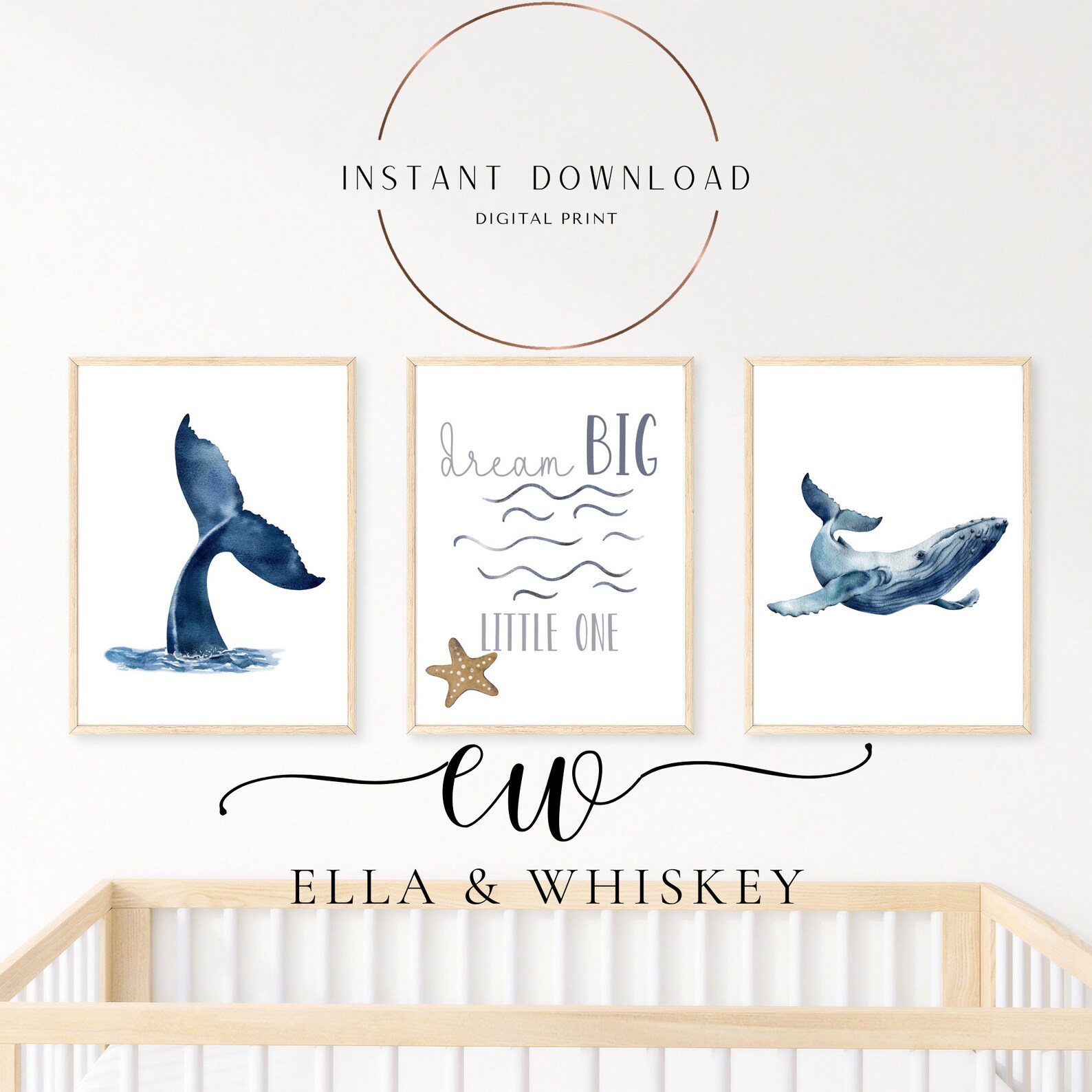 Nautical Nursery, Whale Print Set, Humpback Whale & Tale Designs With ...