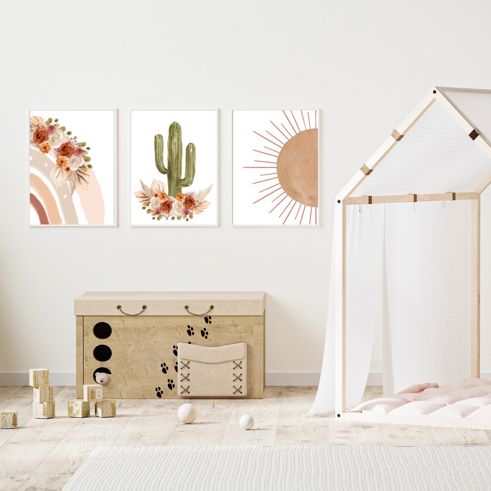 Boho Cactus Prints Set of 6 Southwestern Nursery Decor Blush Pink Kids ...