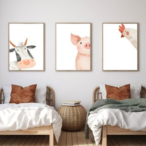 Adorable Peek-a-boo Farm Animals Nursery Wall Art Set: Cow, Chicken ...