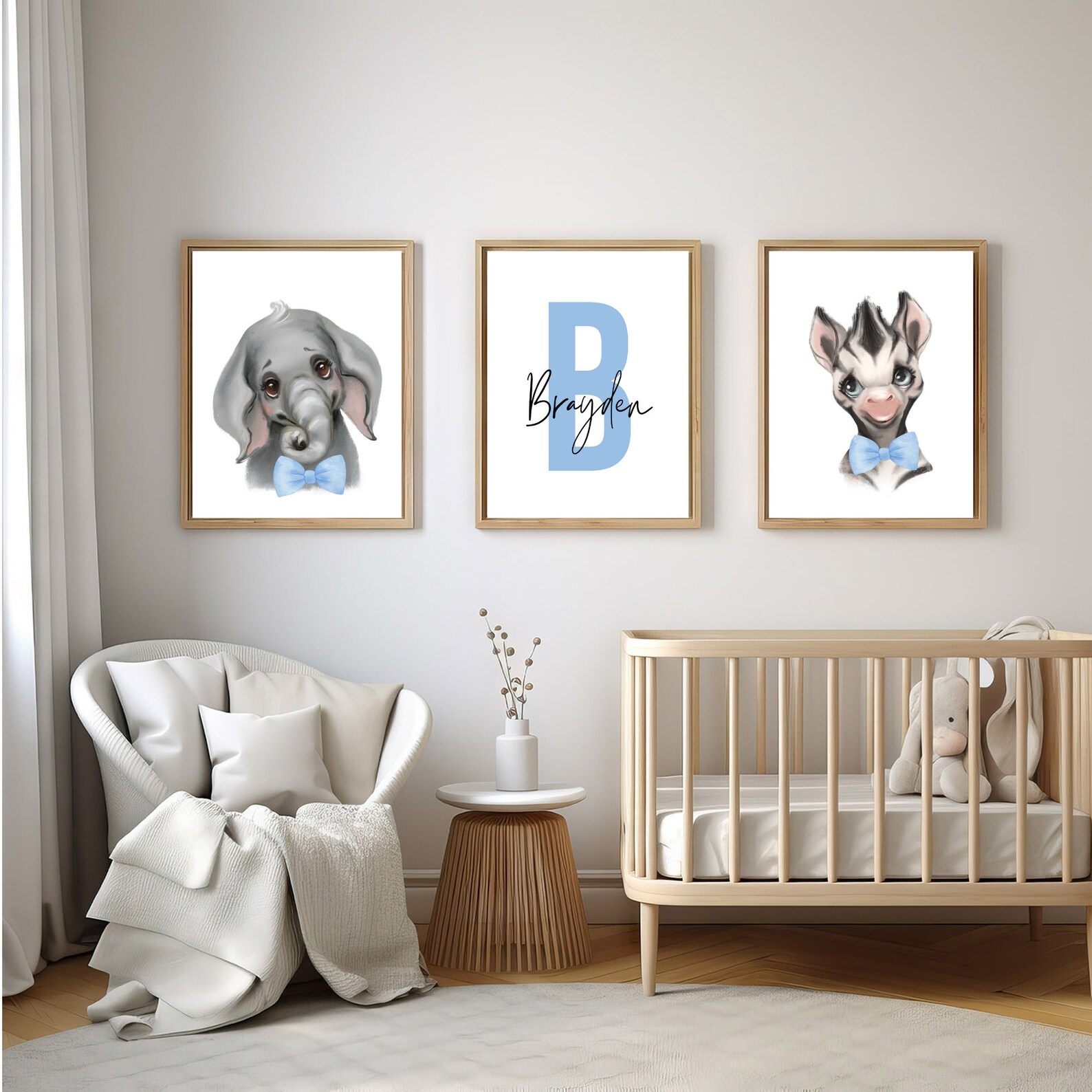 Custom Blue Baby Name Sign & Jungle Animal Prints Personalized Nursery ...