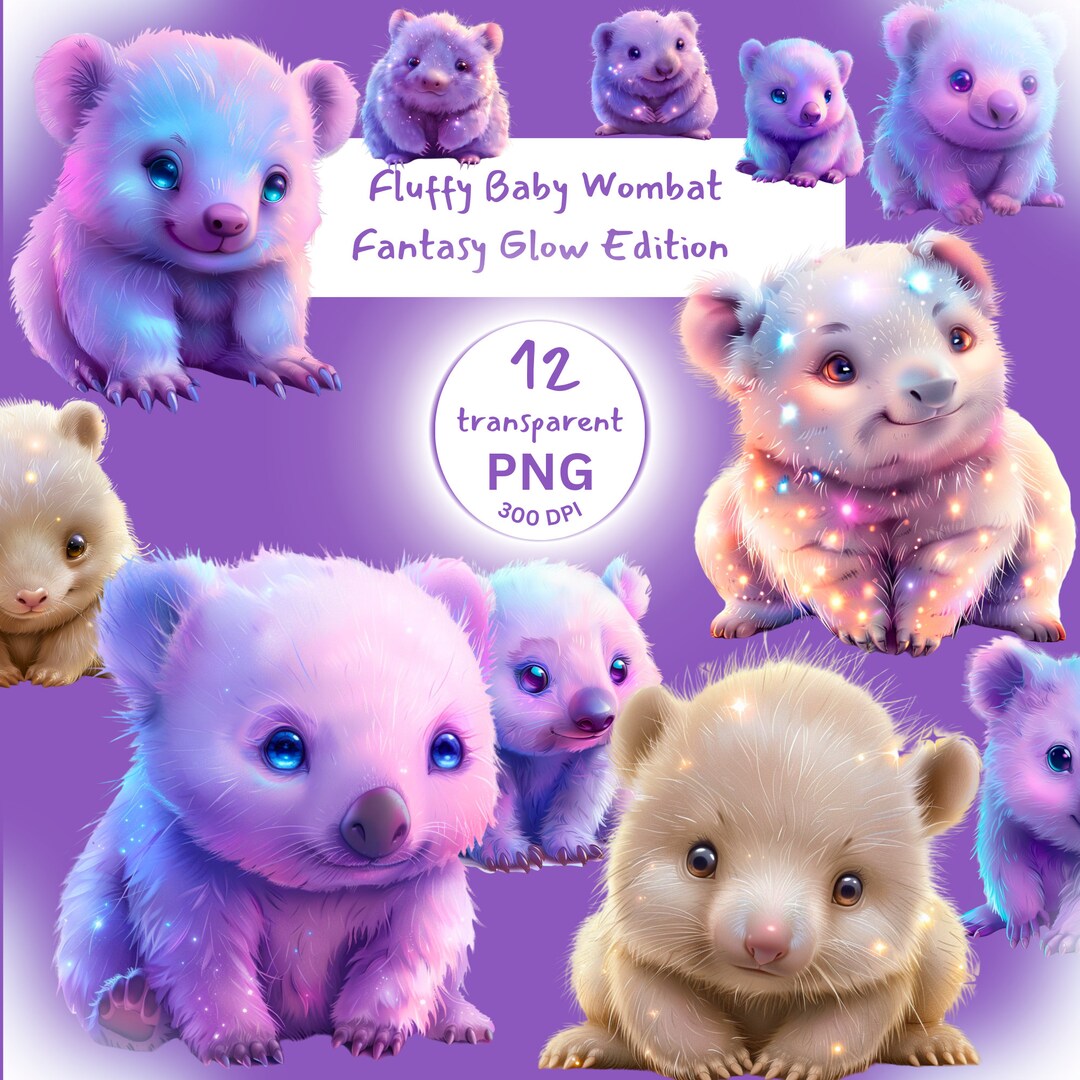 Fluffy Baby Wombat Clipart Bundle Fantasy Glow Edition! - Etsy
