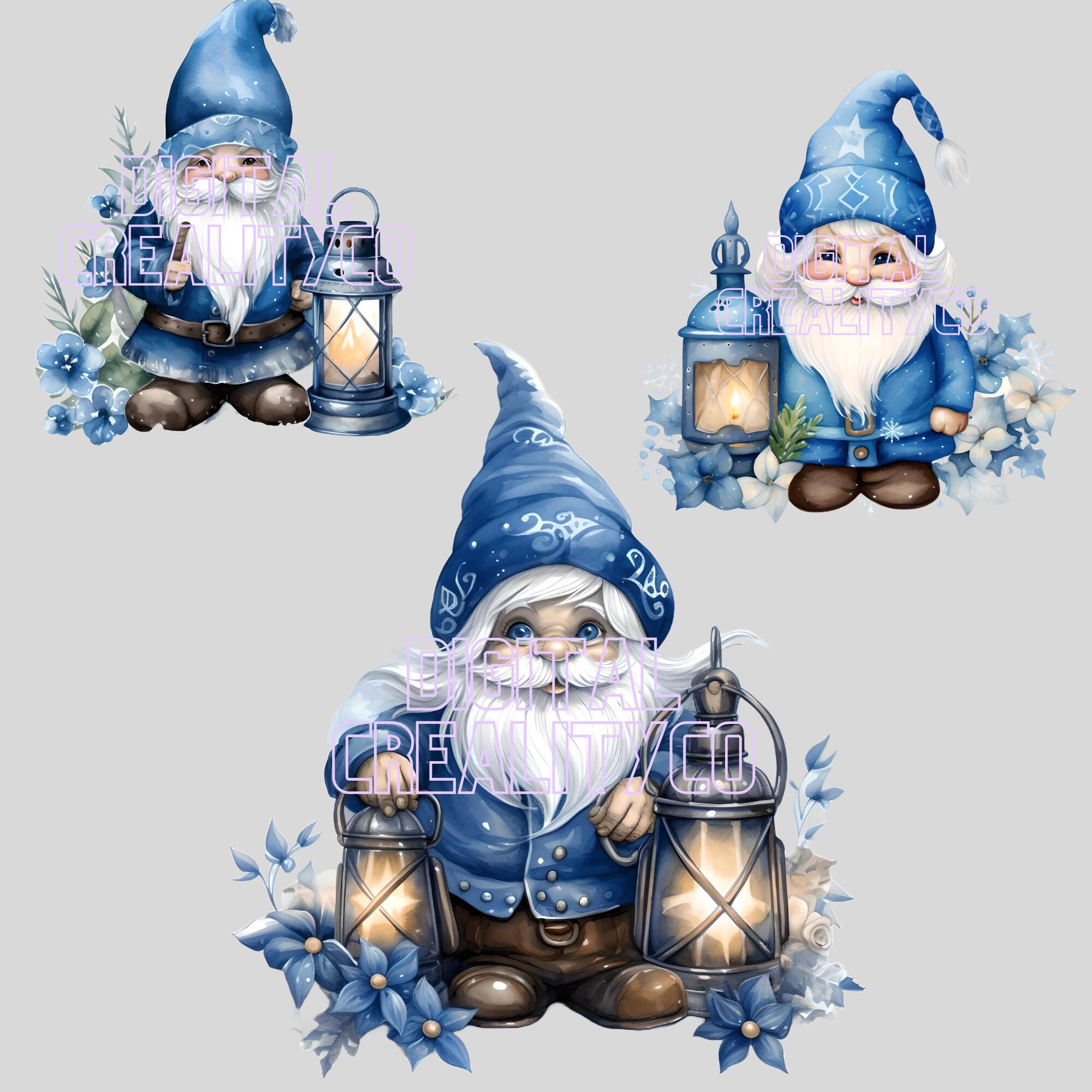 Blue Winter Watercolor Holidays Gnomes Digital Clipart 20 PNG Bundle ...
