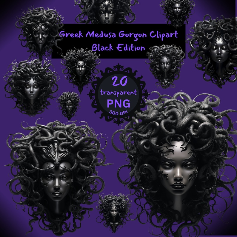 Greek Medusa Gorgon Clipart Black Edition! - Etsy