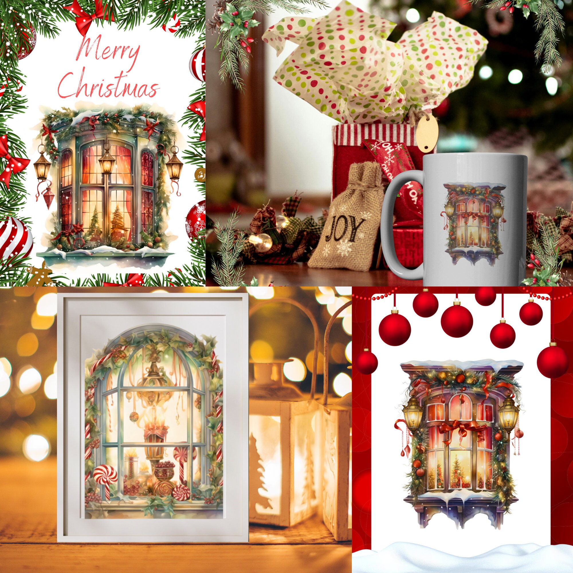 Watercolor Enchanted Christmas Windows Bundle Digital Clipart - Etsy