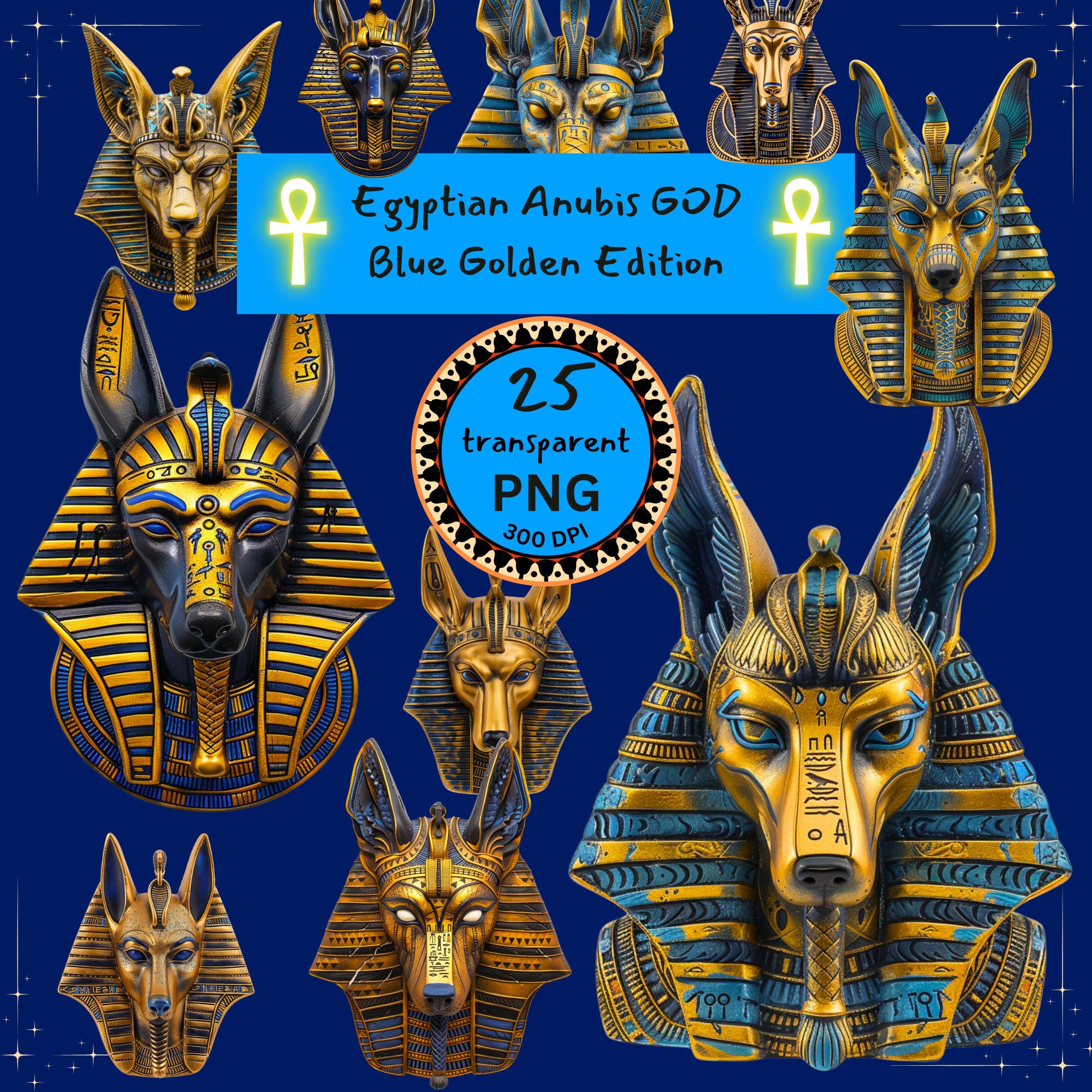 Egyptian Anubis GOD Clipart Bundle Blue Golden Edition! - Etsy