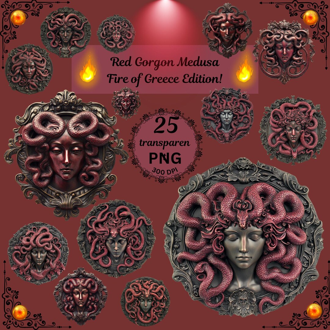 Red Gorgon Clipart Bundle Fire of Greece Edition! - Etsy