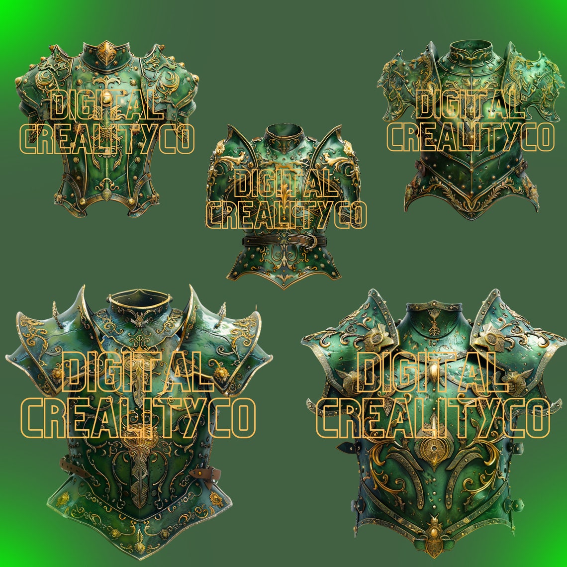 Guard of Valor Breastplate Clipart Bundle Emerald Armor Edition - Etsy