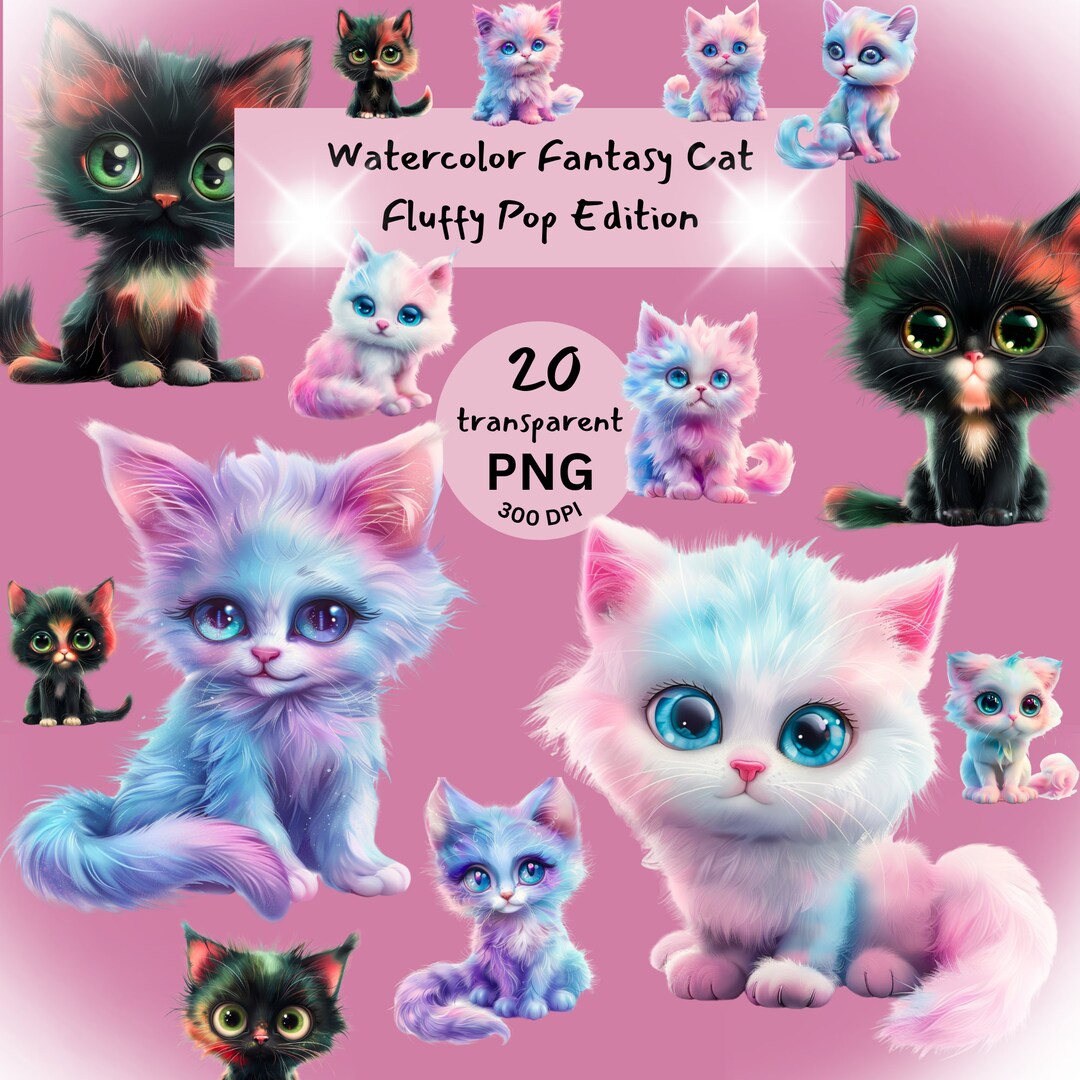 Watercolor Fantasy Cat Clipart Bundle Fluffy Edition! - Etsy
