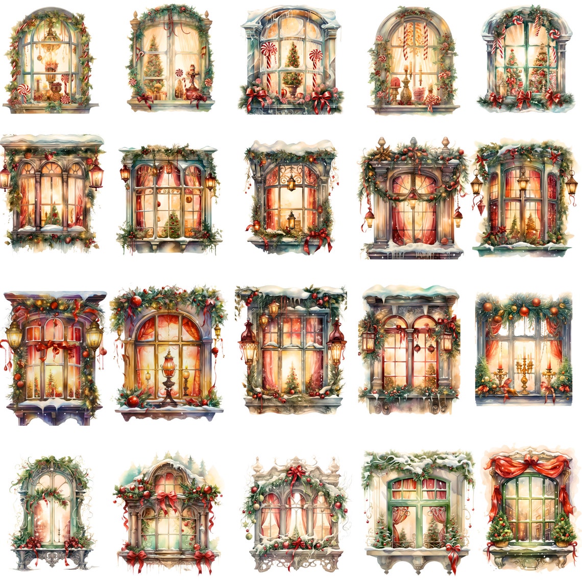 Watercolor Enchanted Christmas Windows Bundle Digital Clipart - Etsy