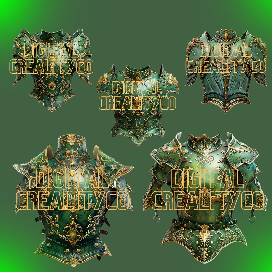 Guard of Valor Breastplate Clipart Bundle Emerald Armor Edition - Etsy