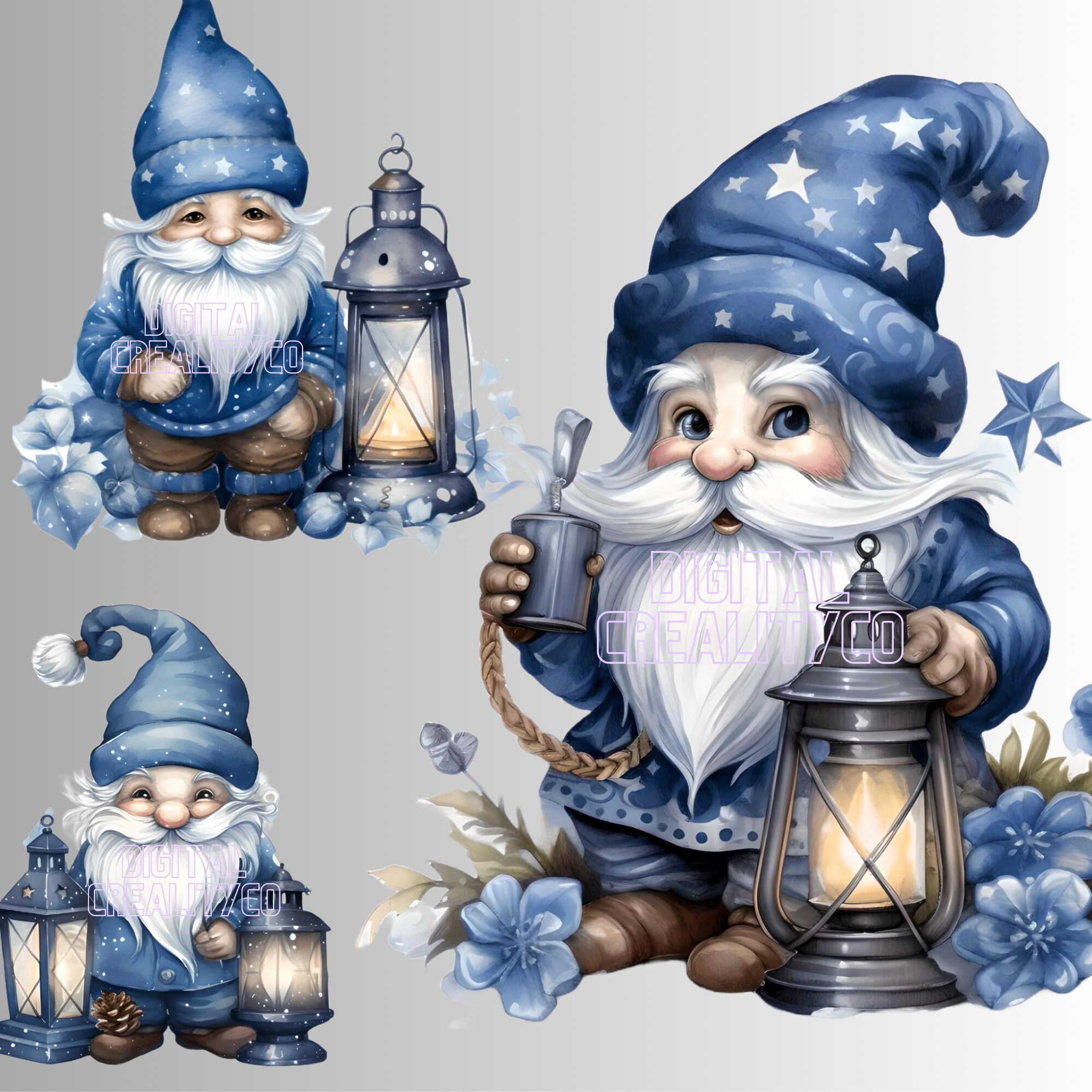 Blue Winter Watercolor Holidays Gnomes Digital Clipart 20 PNG Bundle ...
