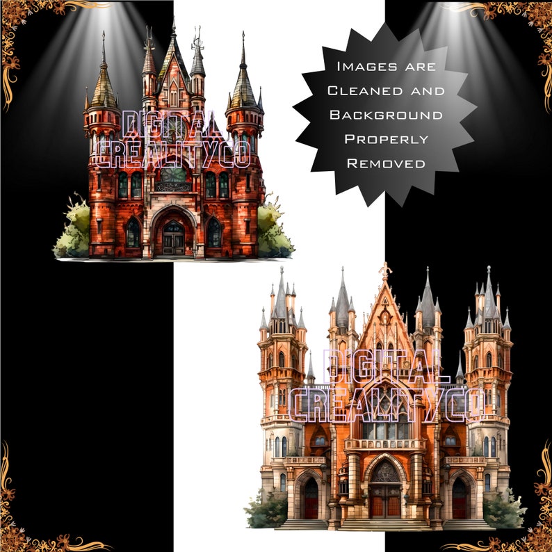 Neo-gothic Castle Clipart Red Brick Edition! - Etsy