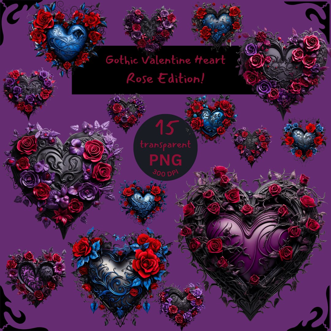 Gothic Valentine Heart Clipart Bundle! Rose Edition - Etsy