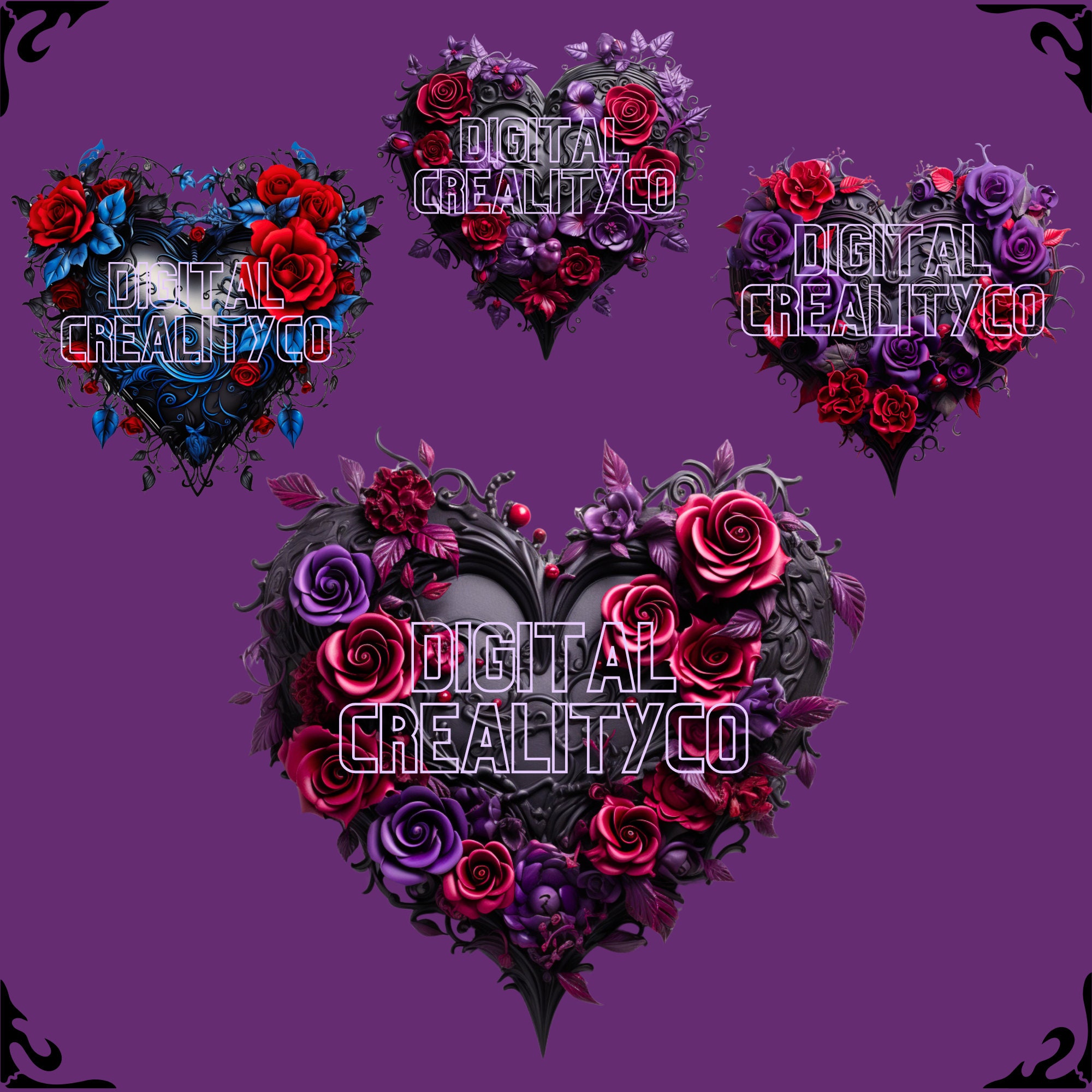 Gothic Valentine Heart Clipart Bundle! Rose Edition - Etsy